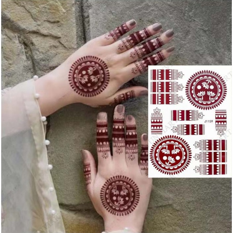Hand Tattoo Sticker Henna Hand Brown / White Tattoos for Women Bride ...