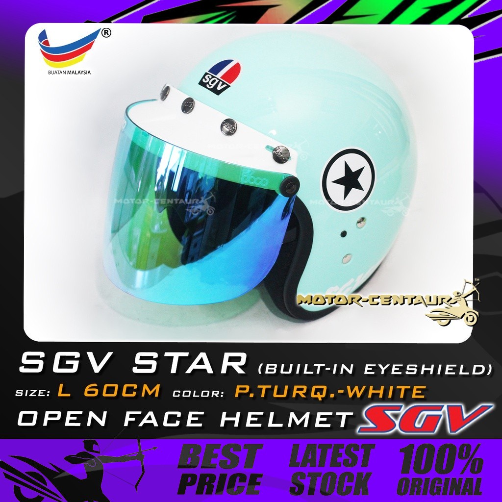 SET KOMBO TOPI KELEDAR SGV STAR HELMET PASTEL TURQUOISE SIZE: L 60CM ...