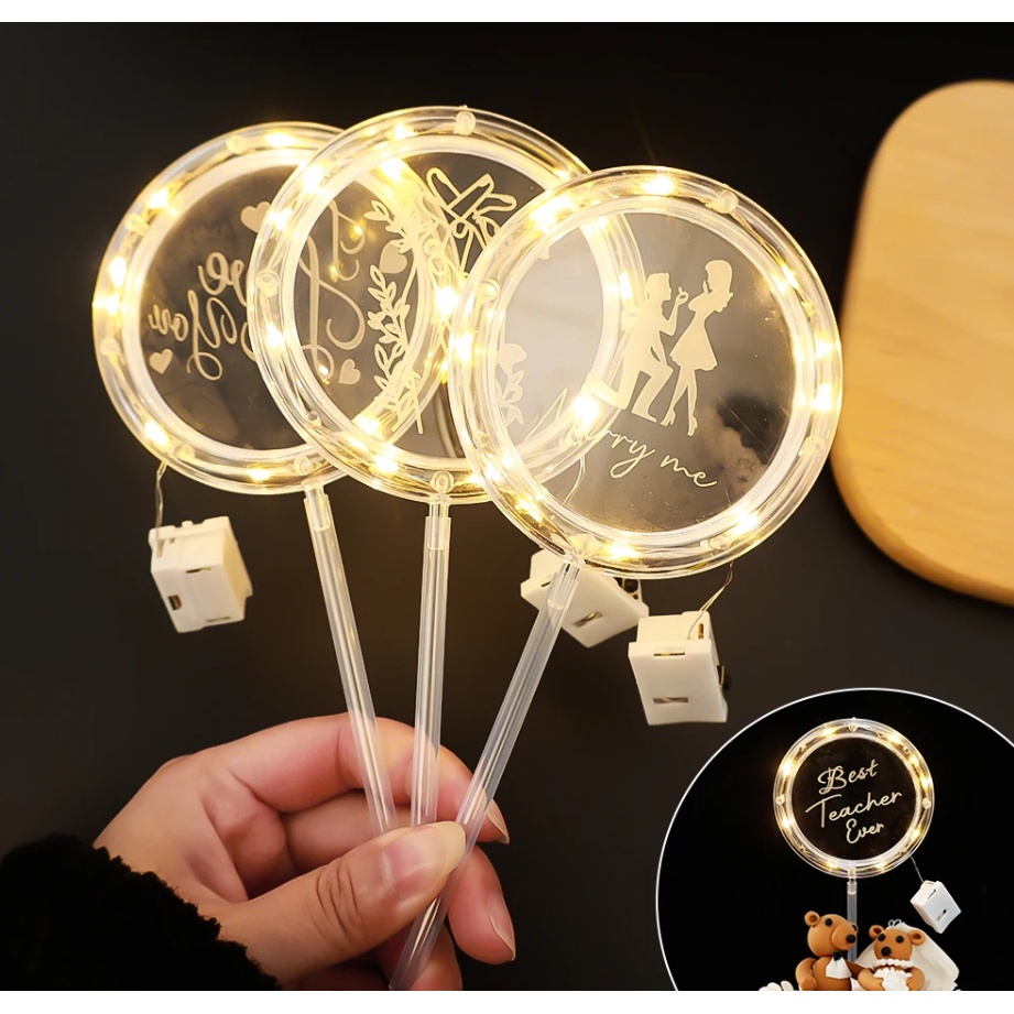 New LED Night Light Flashing Happy Birthday Cake Topper Luminous Rose ...