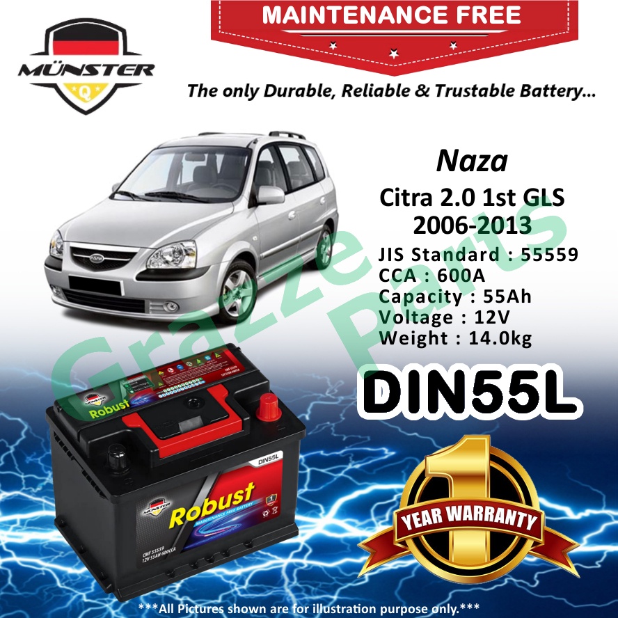 Münster Robust MF CMF DIN55 | DIN55L | 55559 (55AH) Car Battery Bateri ...