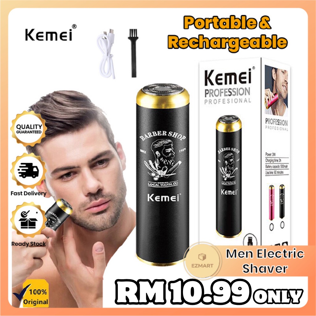 KEMEI KM-T10 Mini Men Electric Shaver Wet and Dry Use USB Rechargeable Portable Shaving Machine ...