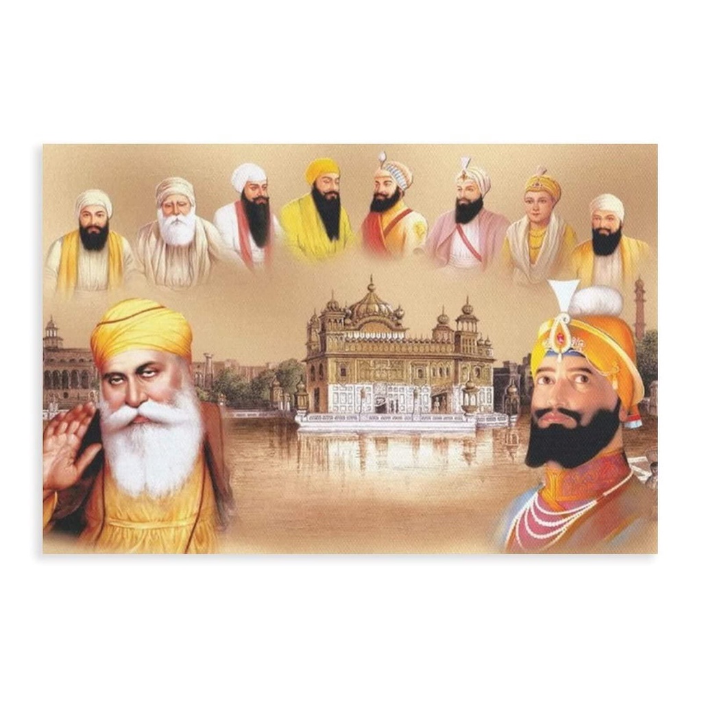 Guru Nanak Dev Ji with Gobind Singh Ten Sikh Gurus Poster Print Canvas ...