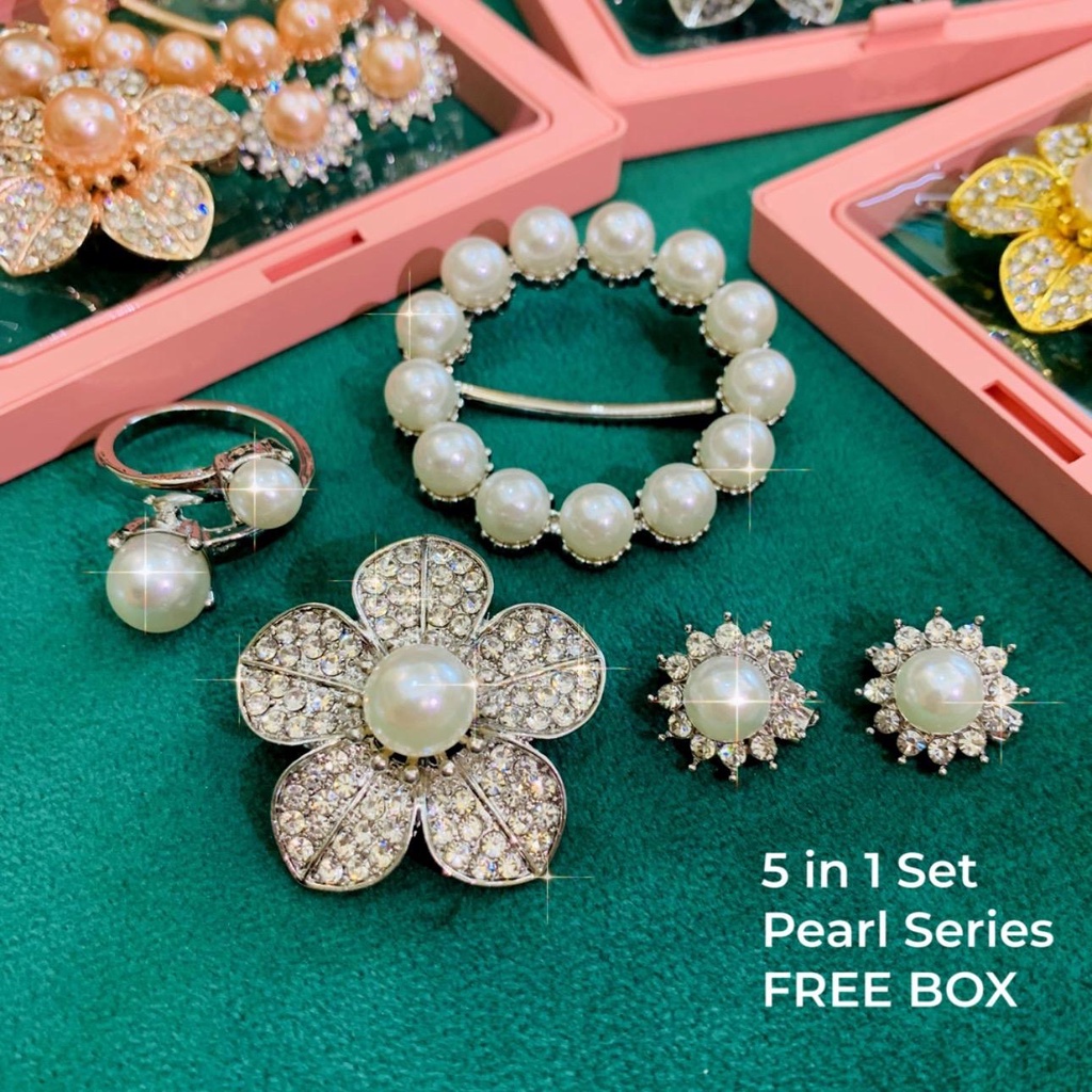 Elegant Brooch 5 in 1 Set Pearl Series Brooches FREE BOX Kerongsang Set ...