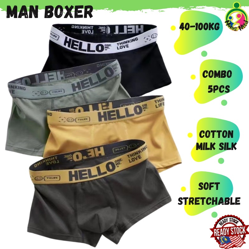 5pcs 40-100kg Men's Boxer Seluar Dalam Sukan Lelaki Man Underwear Soft ...