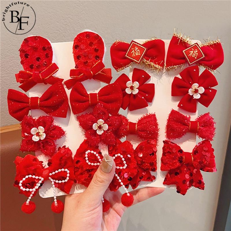 New Year Children's Red Bow Hairpins Forehead Side Clips Hairpins for ...