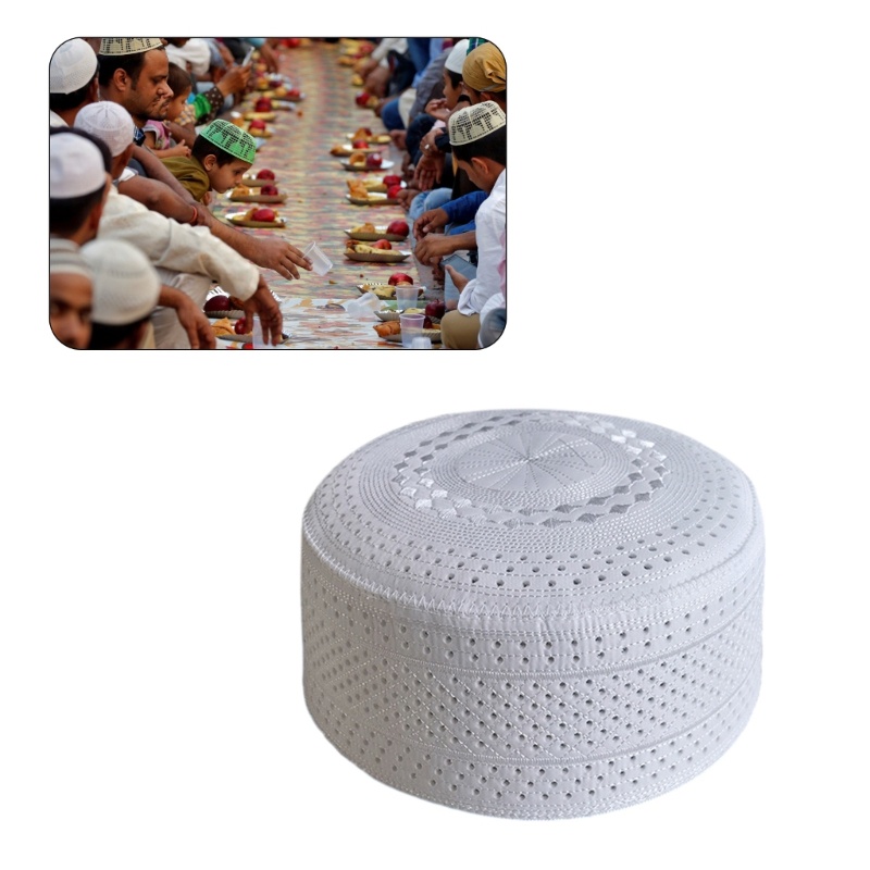 Mo* Ethnic Prayer Hat Men Islamic Kufi Headwear Breathable Holes ...