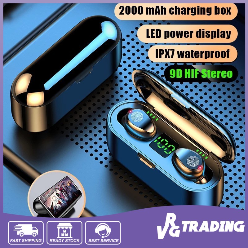 🔥Ready Stock 🔥 F9 V8 TWS 5.0 Bluetooth Earphones Wireless Earbuds LED ...