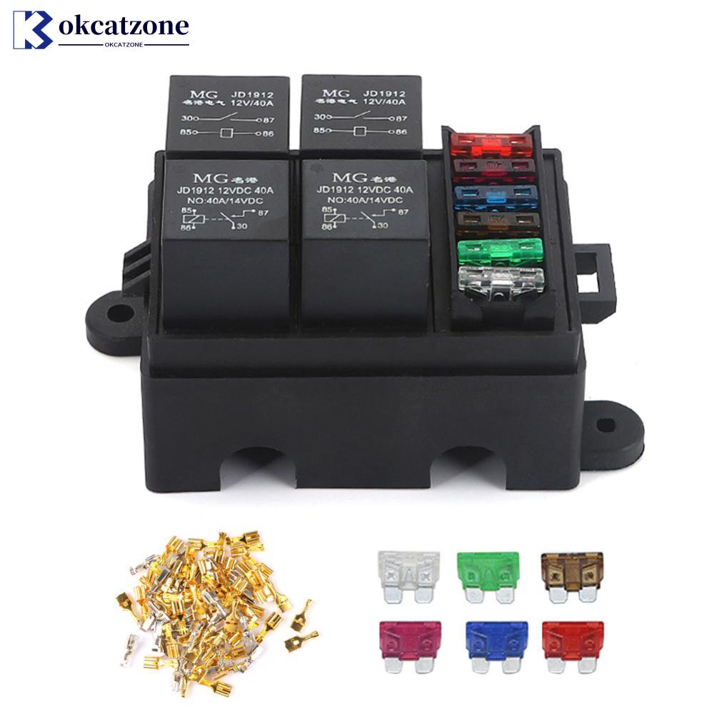 OKCATZONE 4 Relay Holder Free Combination Auto For Car Truck 6Way Fuse ...