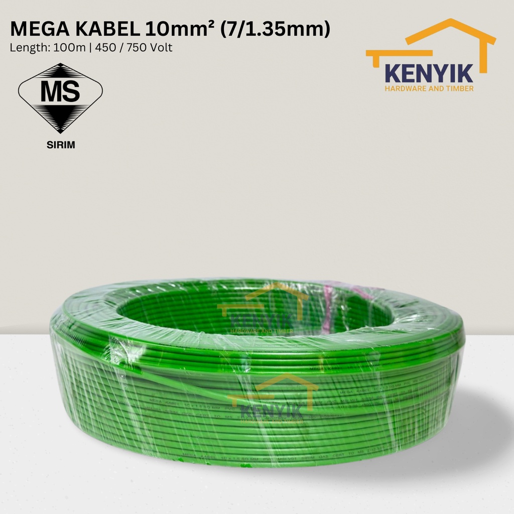 MEGA KABEL [100m] 10mm Insulated PVC 100% Pure Copper Cable (SIRIM ...