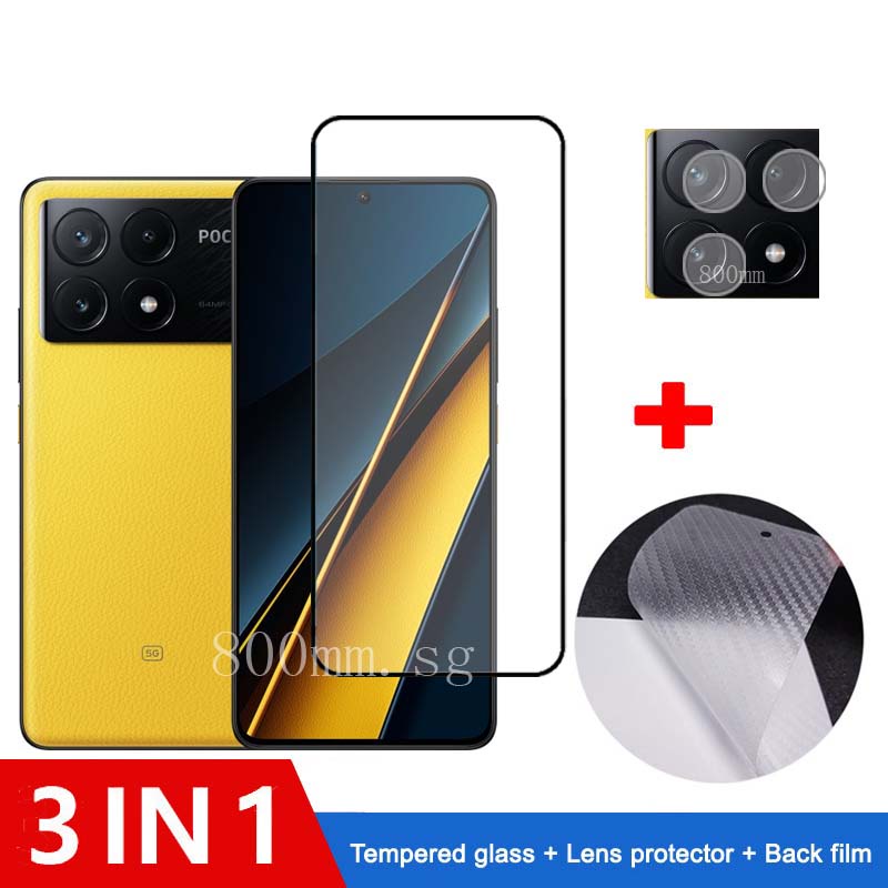 3 in 1 For Poco X6 Pro 5G Tempered Glass Full Cover Screen Protector ...