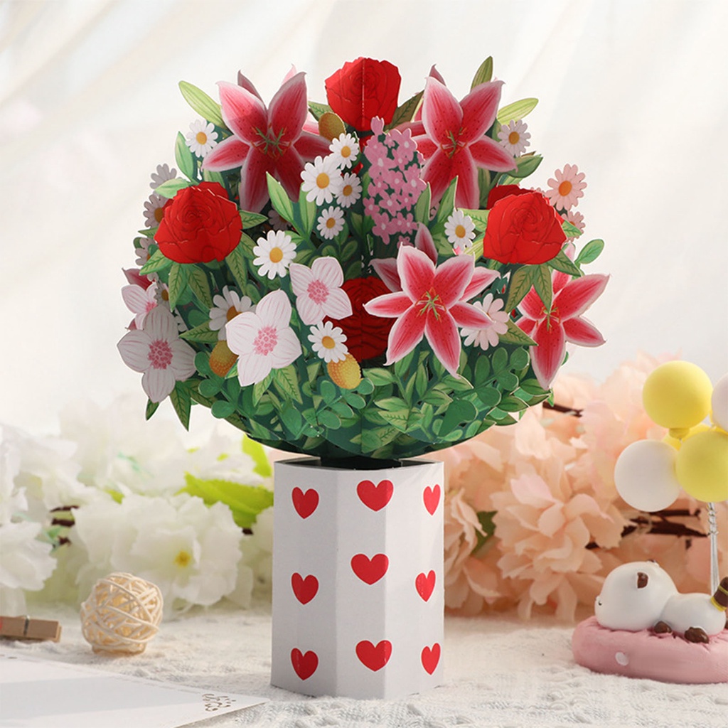 [WON]Paper Flower Bouquet Card Handcraft Beautifully Engraved Folded ...