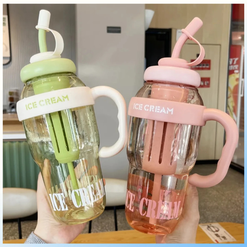 Water Bottle Tea 1300 Ml. Colorful Ice-cream Glass Free Straw And ...