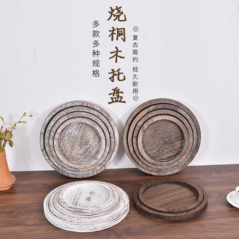 Pinggan makan malam warna retro buatan kayu makanan ringan buah dulang ...