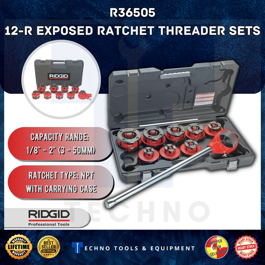 RIDGID 36505 12-R Exposed Ratchet Threader Set, Ratcheting Pipe ...