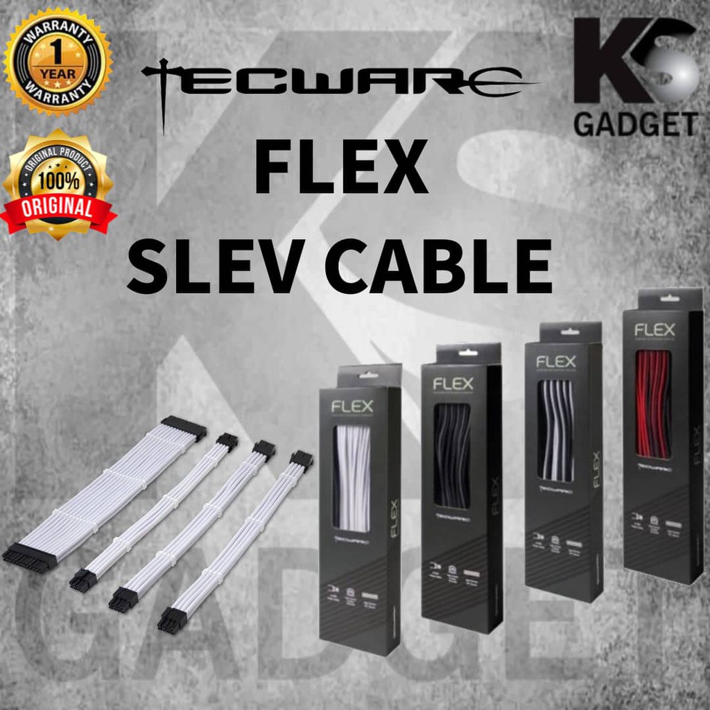 Tecware FLEX PSU Extension Sleeved Cables - White, Black/Grey, Black ...