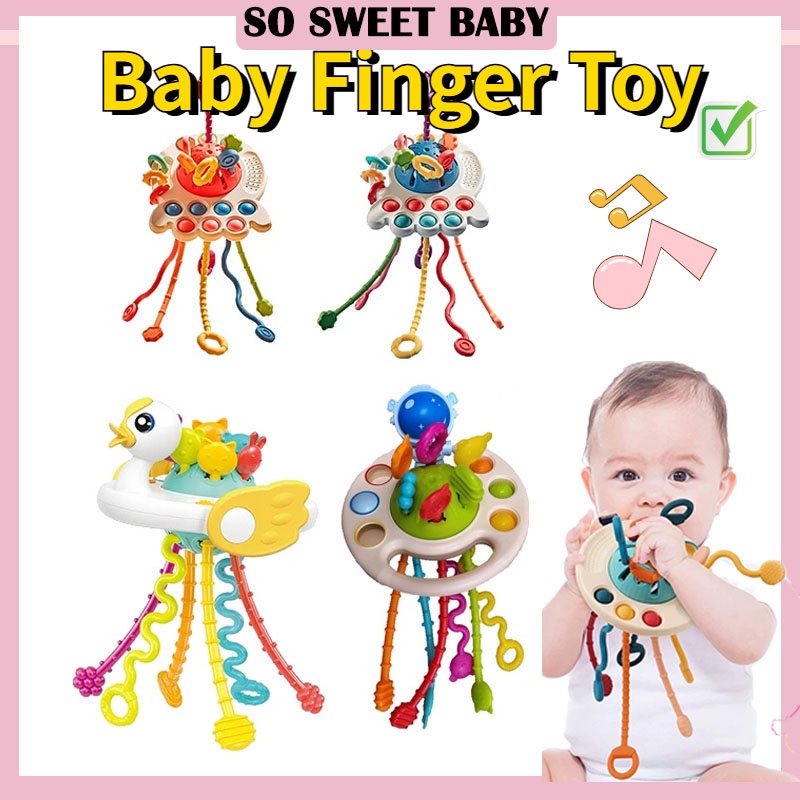 4 Styles Baby Finger Toy Busy Octopus Pull String Sensory Educational ...