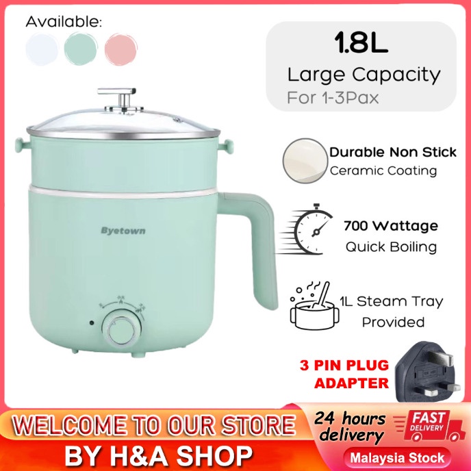 【Local | 24hour】1.8L Electric Cooker with Steamer Non-Stick Ceramic ...