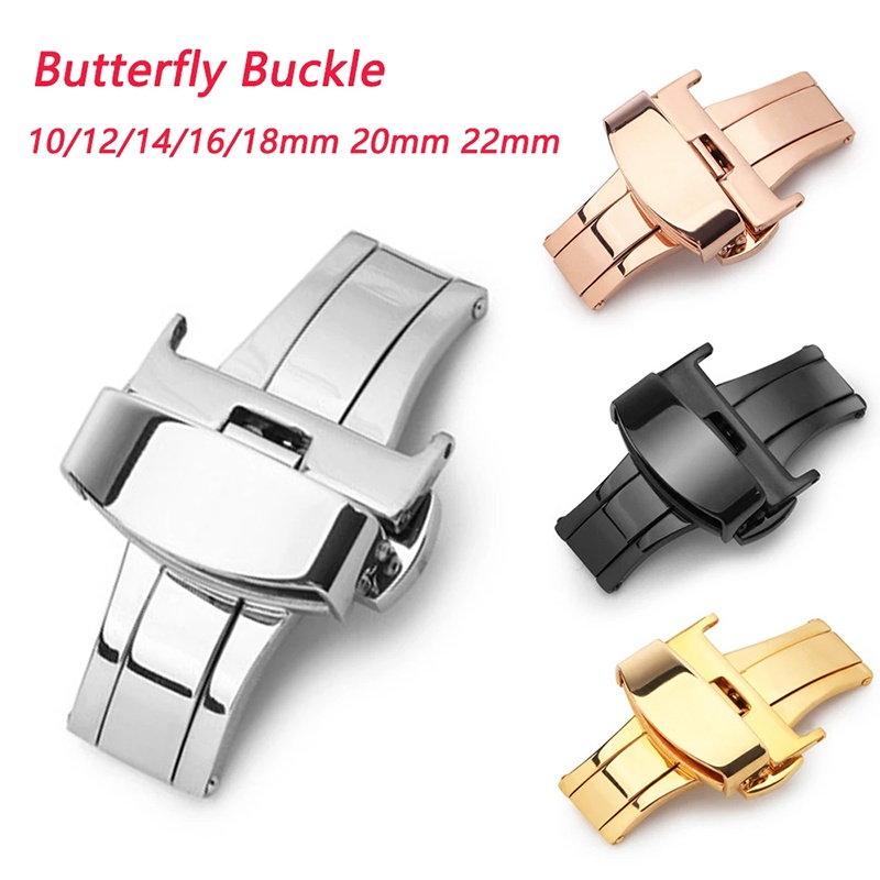 Stainless Steel Butterfly Buckle Watchbands Clasp metal Double Press ...