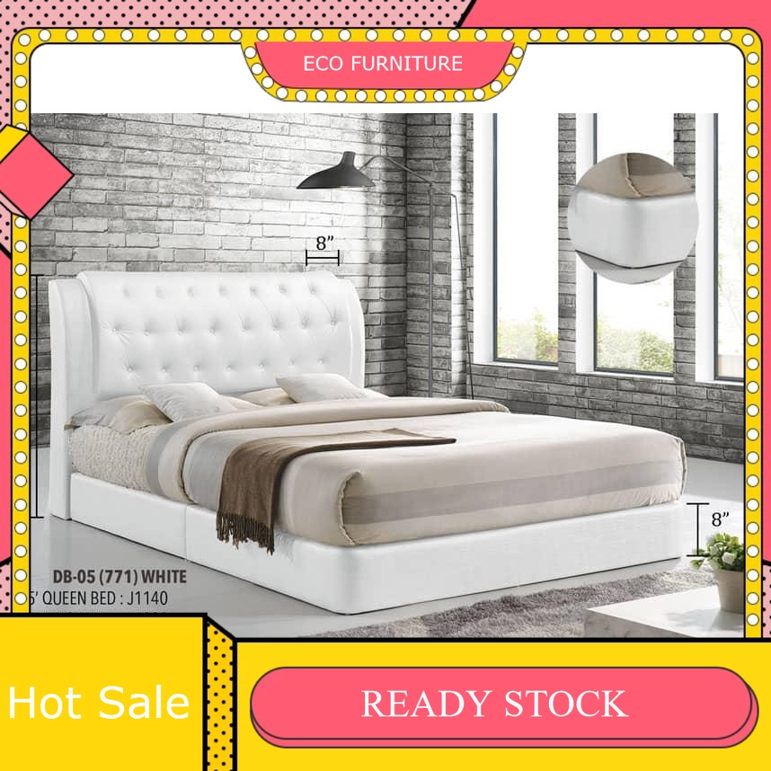 8 Inci Katil Divan Katil Kulit PVC Putih Single / Super Single / Queen ...