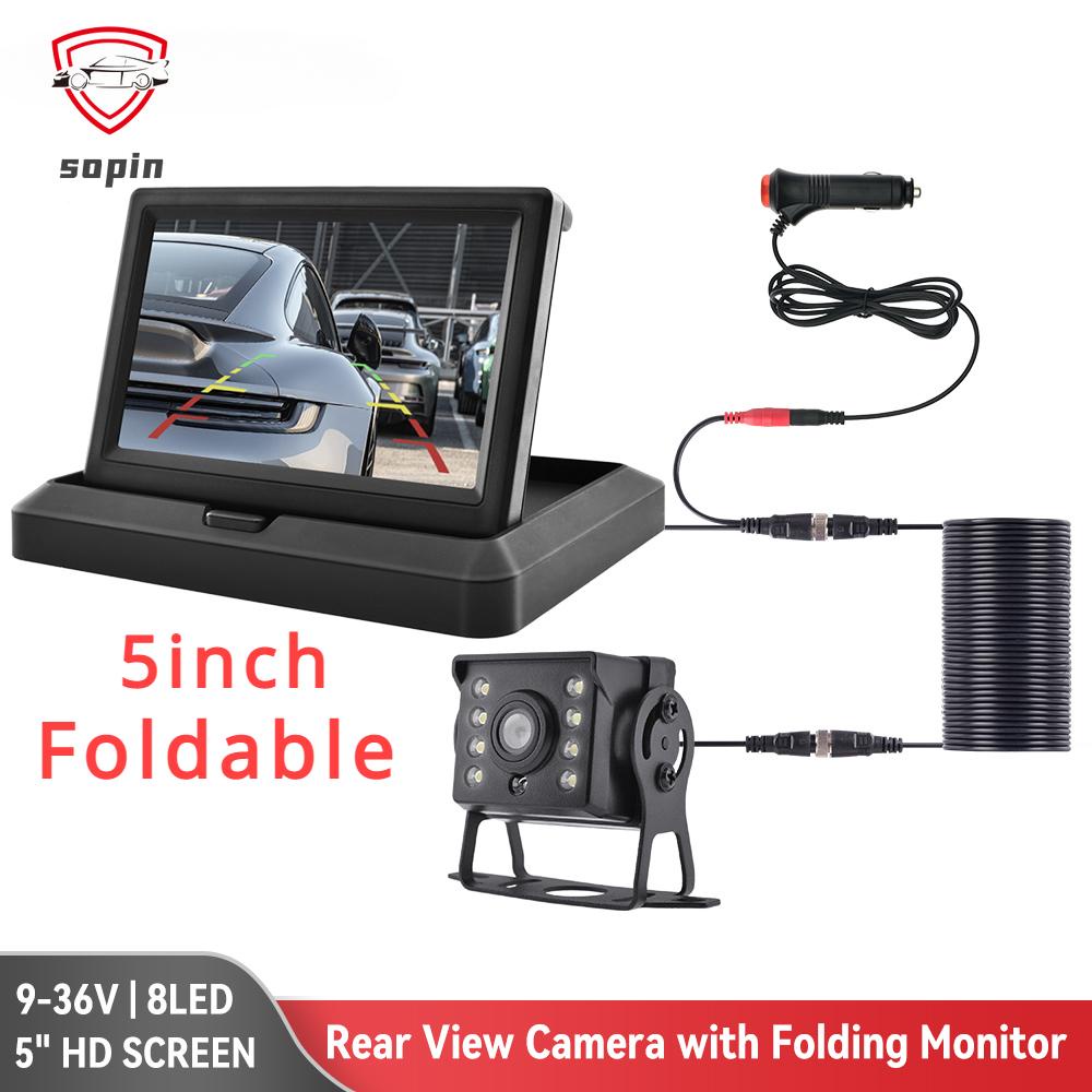 5 inch 9V-36V Car Foldable Monitor with Rear View Camera for Vehicle ...