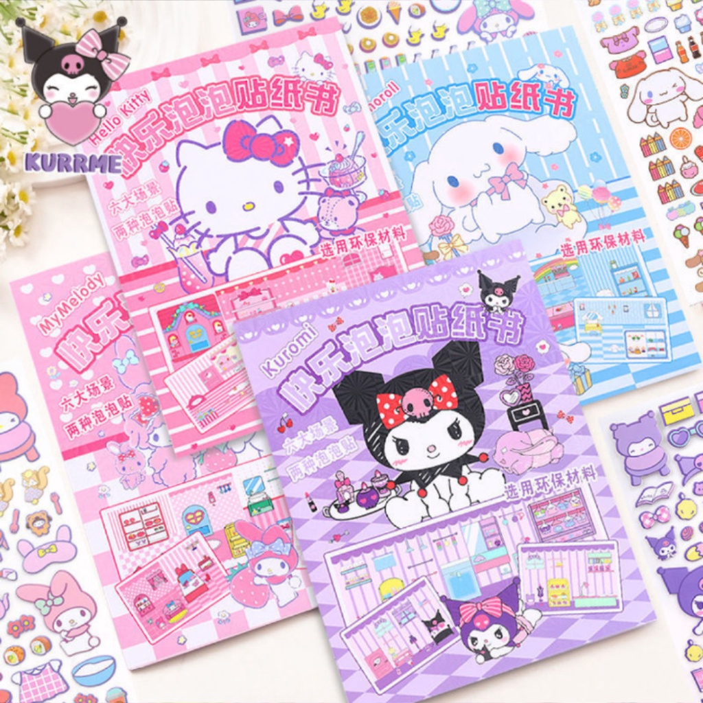 Quiet Book Bubble Sticker Sanrio Series Cute Girl Dress Up Sticker Book ...