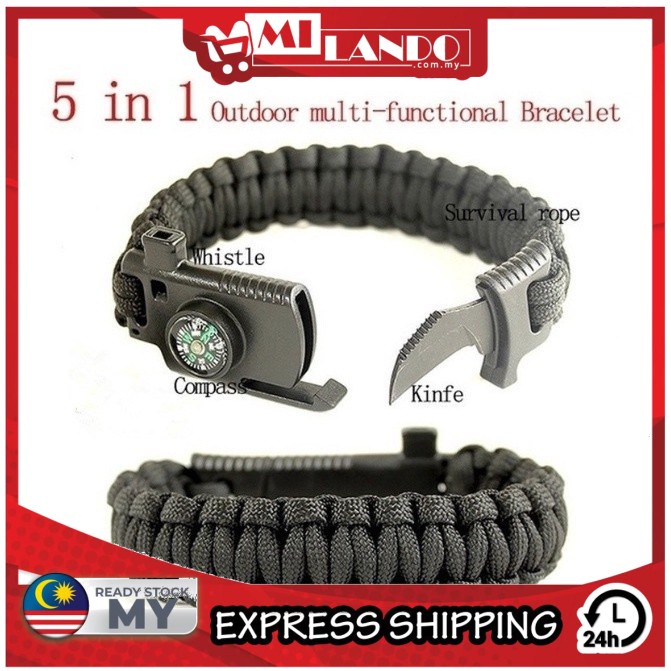 MILANDO Outdoor Bracelet 5-in-1 Multifunctional Bracelet Camping ...