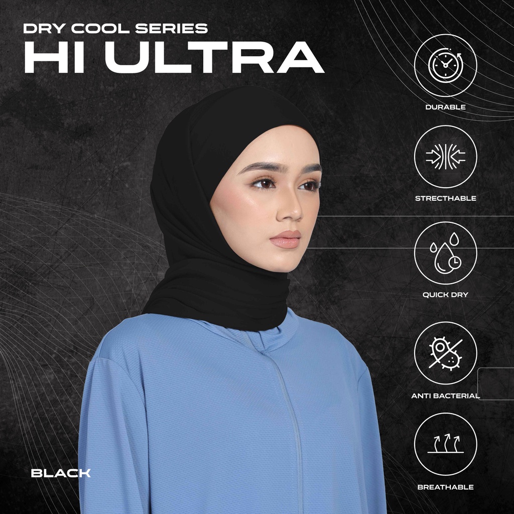 HiHijab - HiUltra Dry Cool Collection Tie Back Sport Hijab Microfiber Tudung Hijab - Black ...