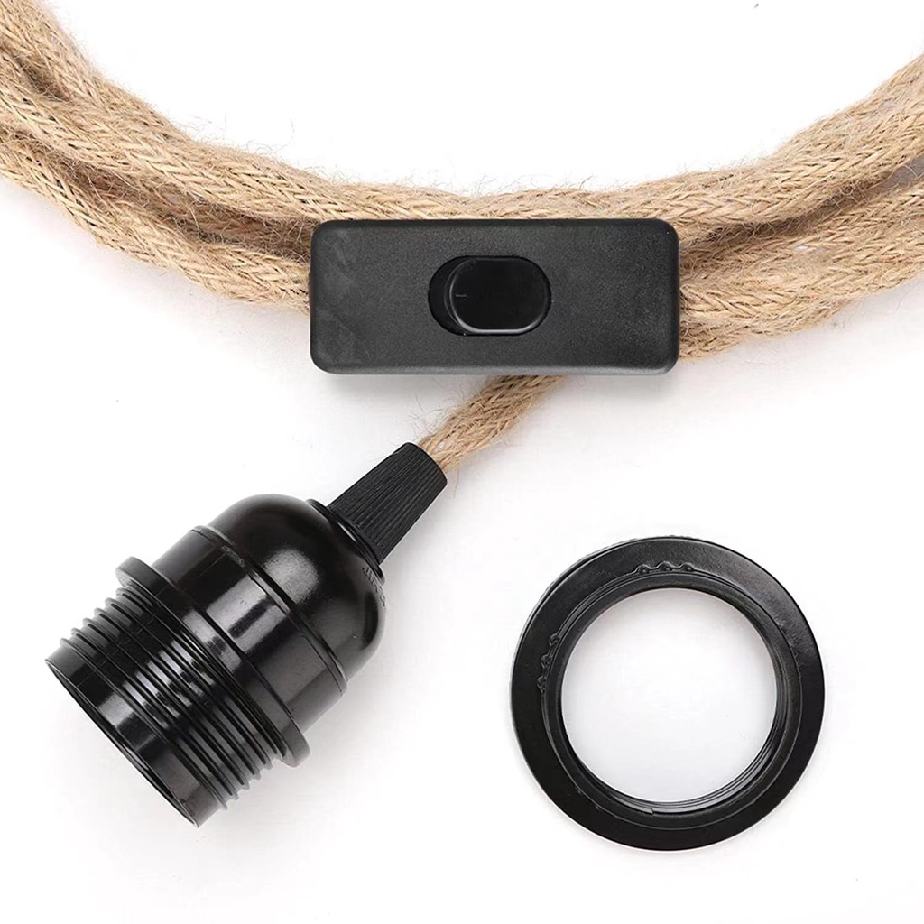Power Cord Pendant Light 4.5M Hemp Rope Cables E26 E27 Lamp Holder EU ...
