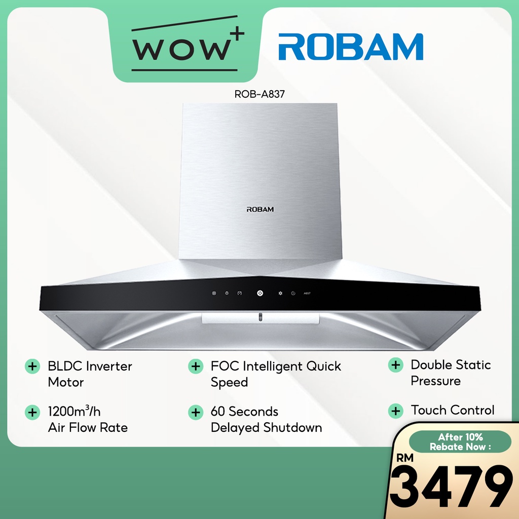 Robam ROB-A837 Cooker Hood - 90cm, Featuring BLDC Inverter Turbo Function Range Hood | Shopee ...