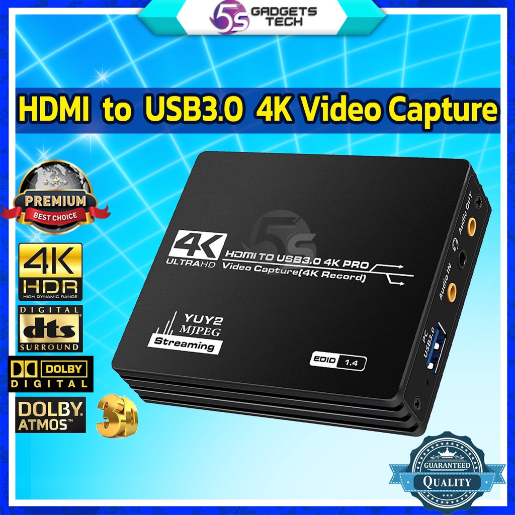 5S Premium 4K HDMI to USB 3.0 Video Capture Card 1080P 60fps HD Video ...
