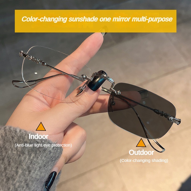 Photochromic Anti Radiation Glasses For Women Men Rimless Eyeglass ...