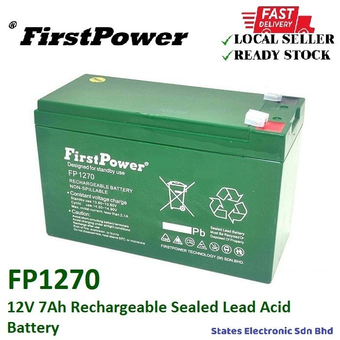 FirstPower 12V 7Ah Rechargeable Sealed Lead Acid Battery - FP1270 ...