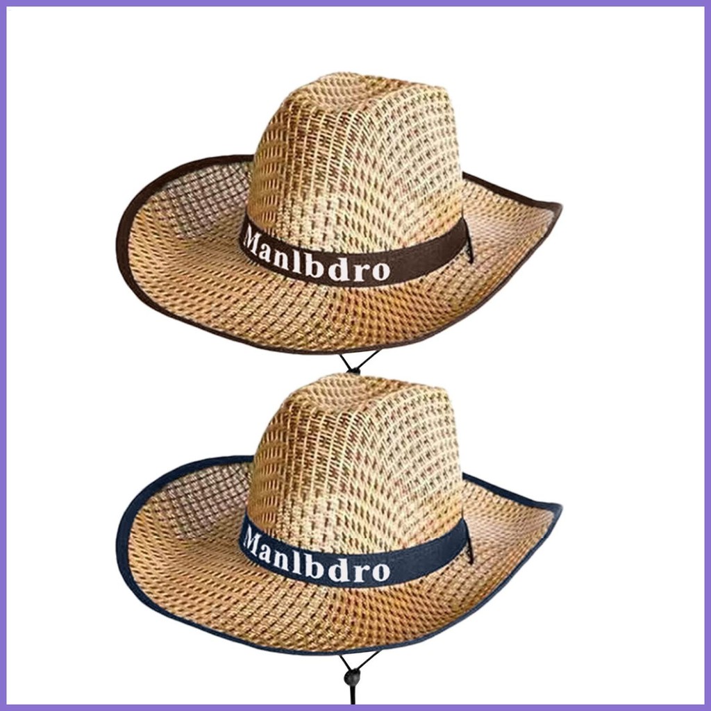 Straw Cowboy Hat for Men Cowboy Straw Sun Hats Wide Brim UV Protection ...
