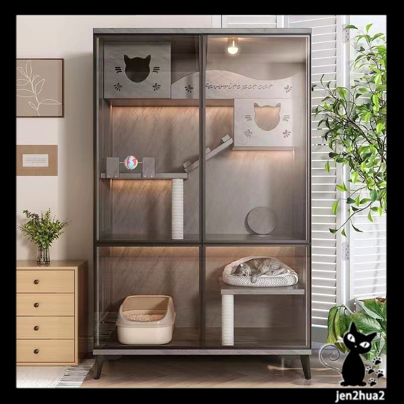 Cat villa solid wood cat cage cat house home cat nest display cabinet ...