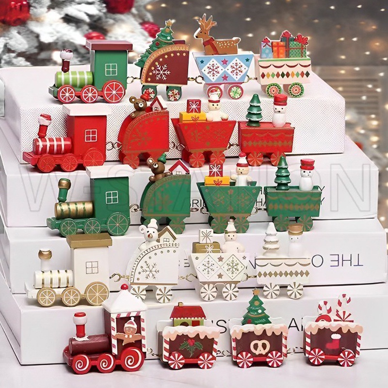 Christmas Home Decoration / Christmas Wood Train Ornament / Four ...