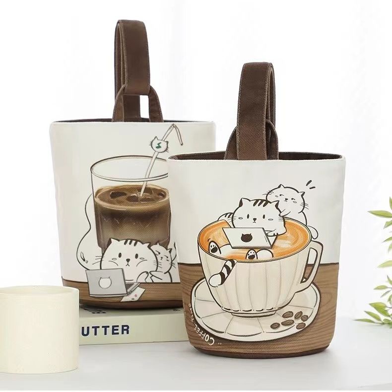 Handbag Cute Coffee Cat Portable Bag Mommy Bag Canvas Bag Shopping Bag ...