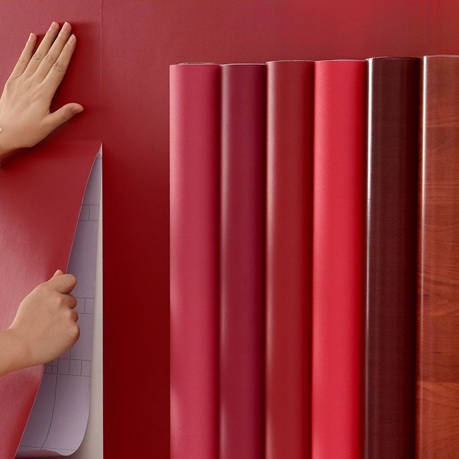Thick Red Self-Adhesive Wallpaper Red Festive Refurbishment Old ...