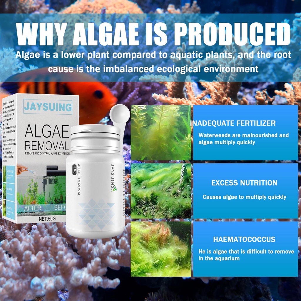 50g Algae Remover for Ponds - Algae Removal Agent with Spoon Water ...