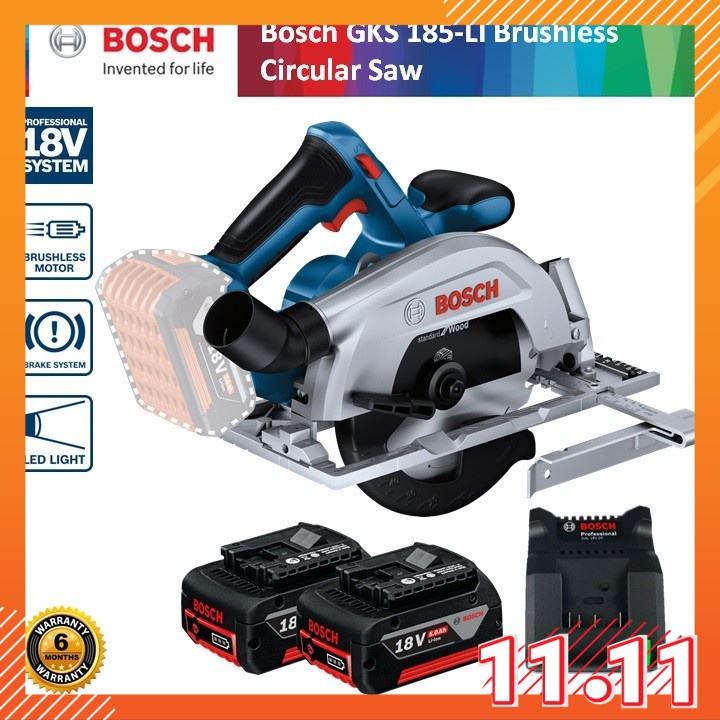 BOSCH 18V GKS 185-LI 6.5"/165MM BRUSHLESS CORDLESS CIRCULAR SAW ...