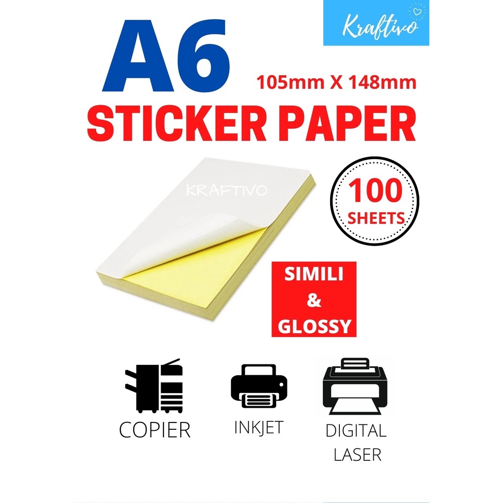 A6 STICKER PAPER 100 SHEETS / SIMILI/MATTE & GLOSSY/MIRRORKOTE ...