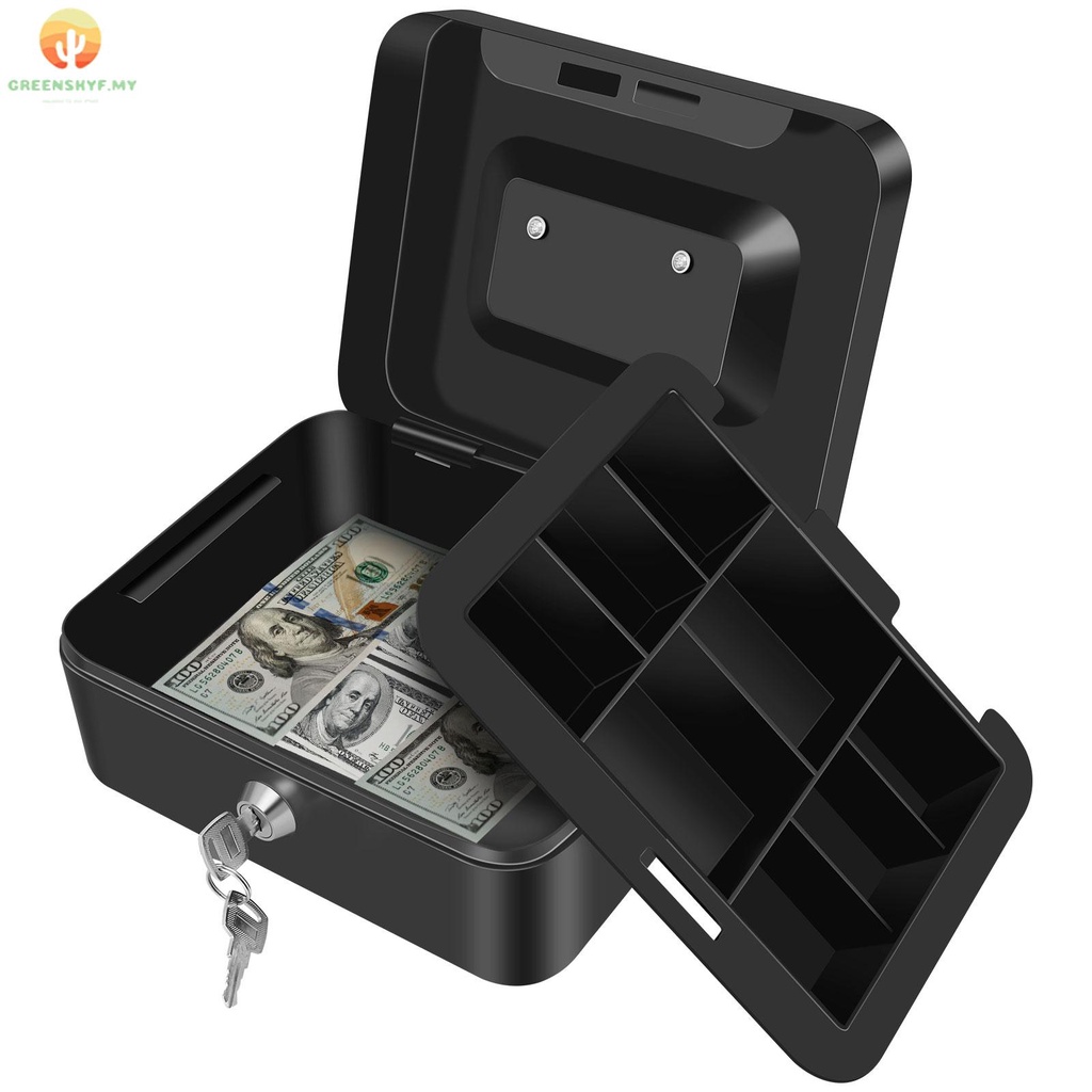 Cash Box with Money Tray and Lock Metal Money Box with 8 Compartment ...
