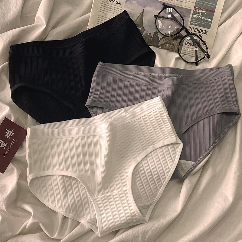Women Underwear Simple Black White Gray Pure Cotton Student Underpants ...
