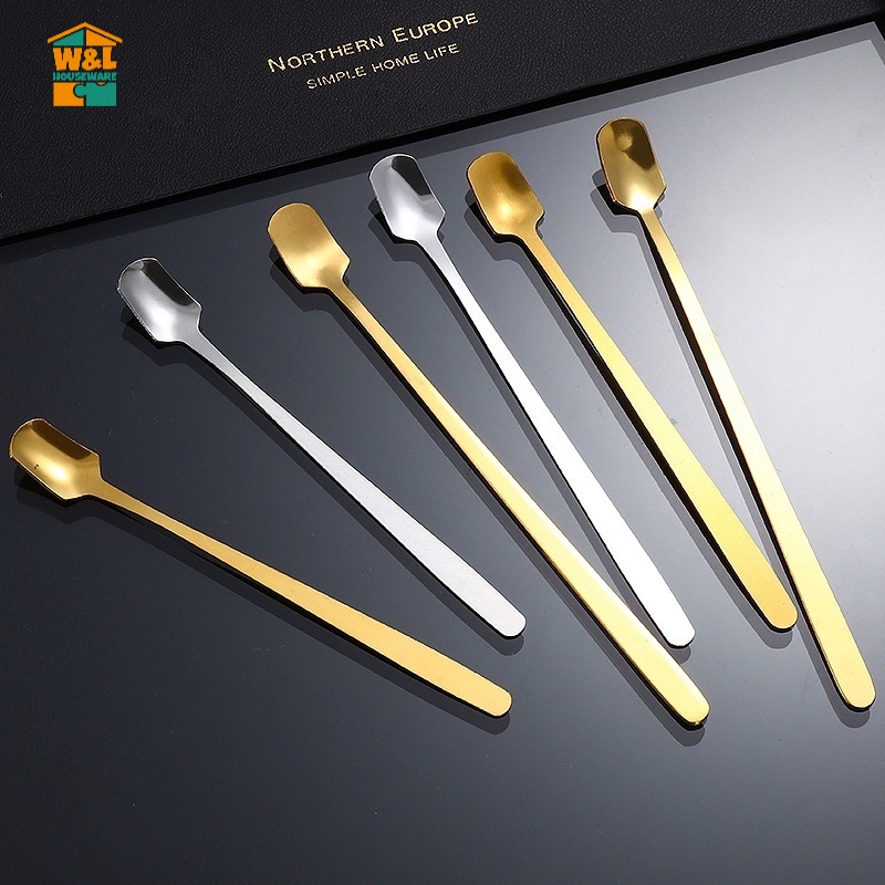 Stainless Steel Coffee Spoon Long Handle Square Spoon for Dessert ...