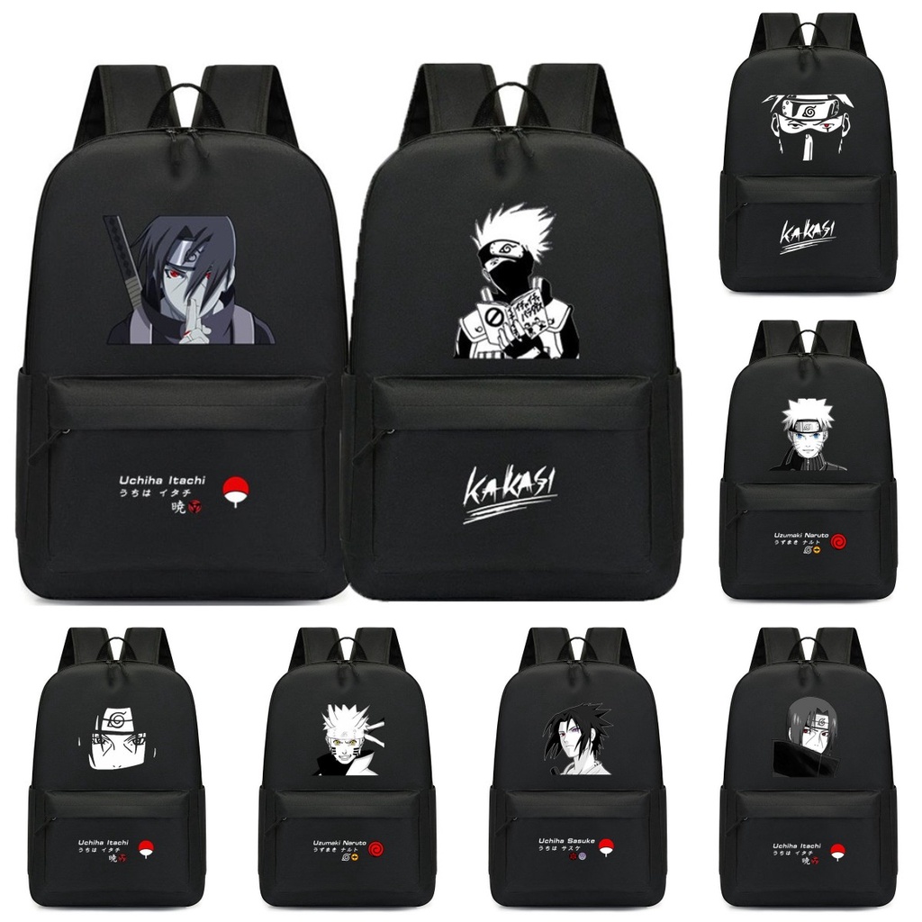 Anime Backpack Black Naruto Uchiha Sasuke & Hatake Kakashi Student Beg ...