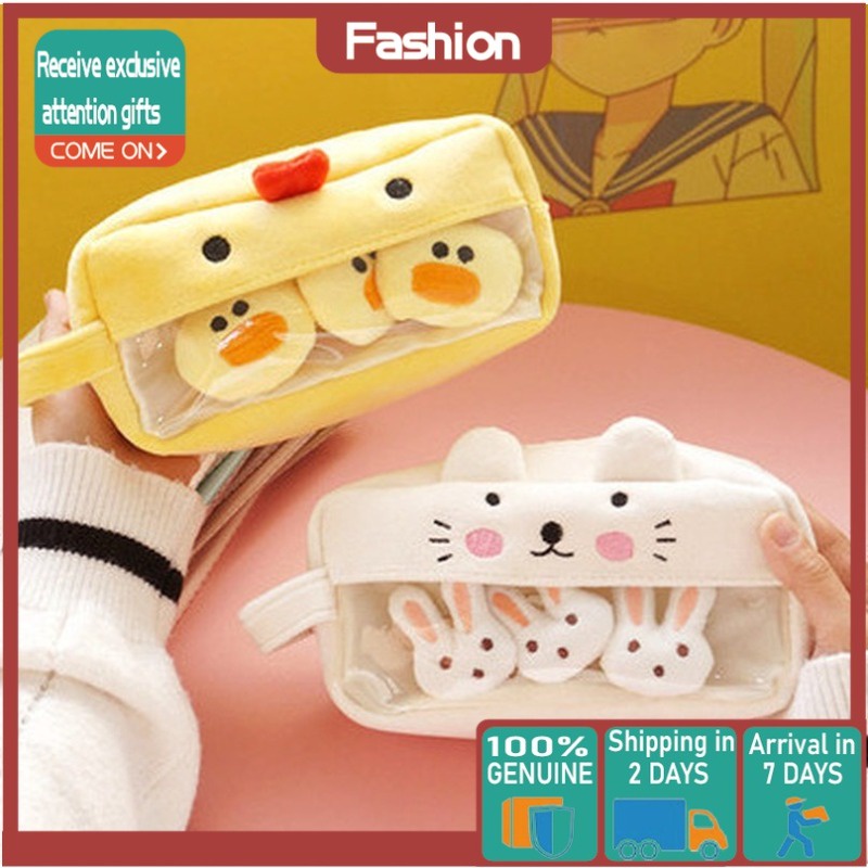 Plush Cute Rabbit Pencil Bag Large Capacity Girl Funny Stationery Pen ...