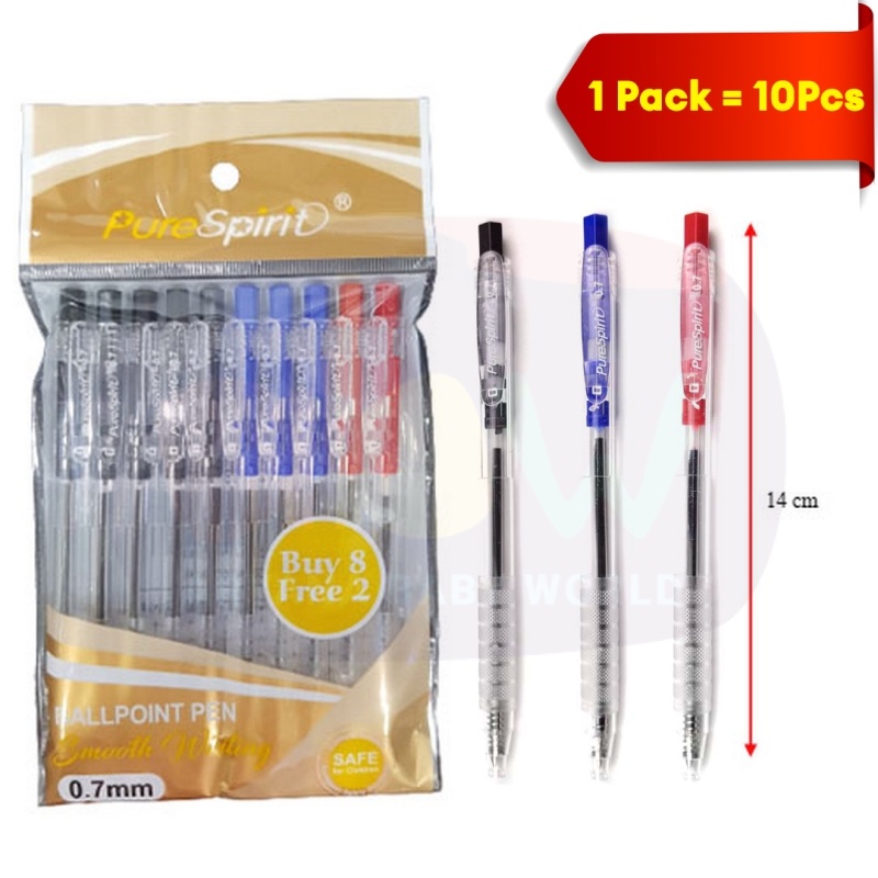 PureSpirid 0.7mm 10 Pieces Ballpoint Pen Set - Mix Black, Blue and Red ...