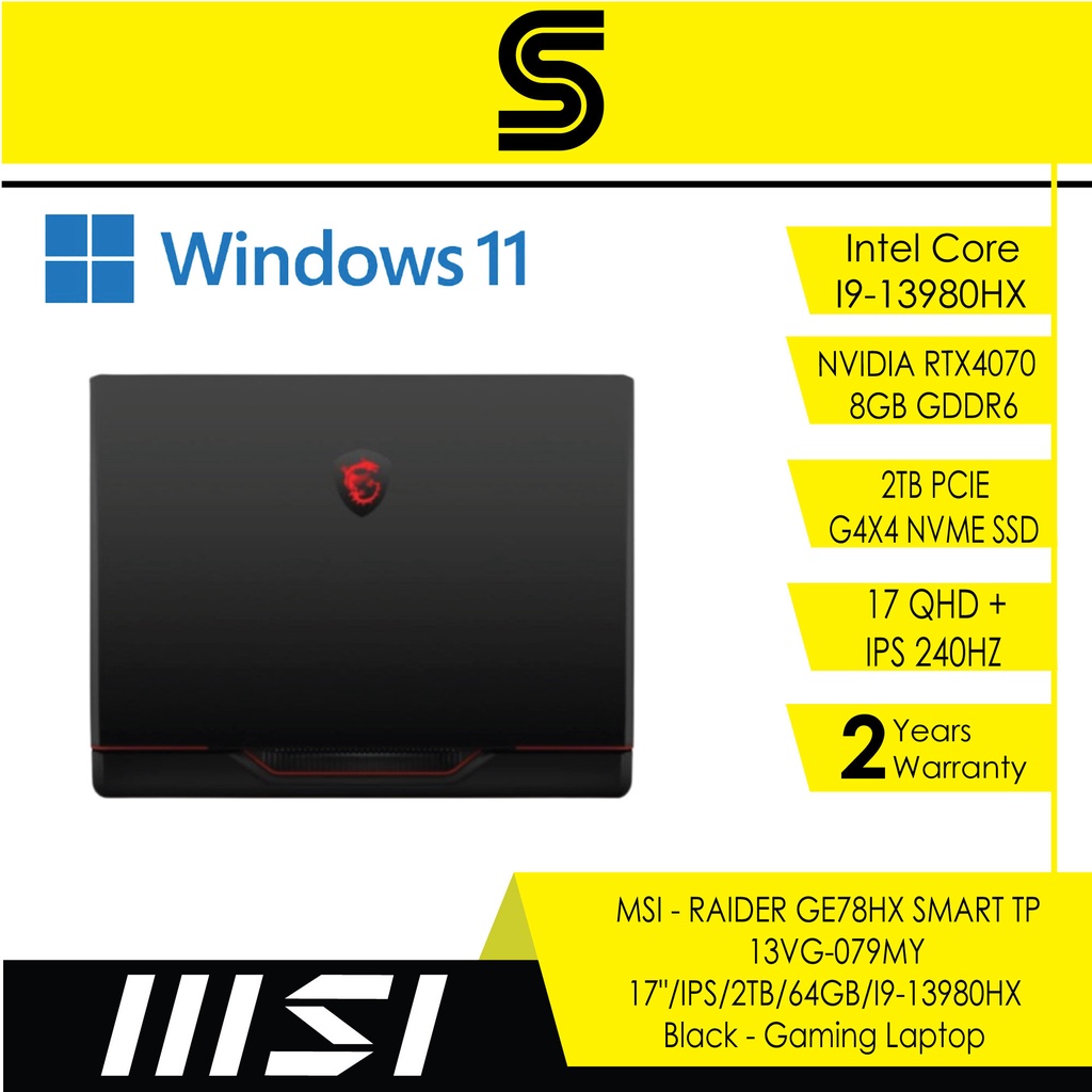 MSI Raider GE78HX SmartTP 13VG 079 (17" QHD+ IPS 240Hz|Intel I9-13980HX ...