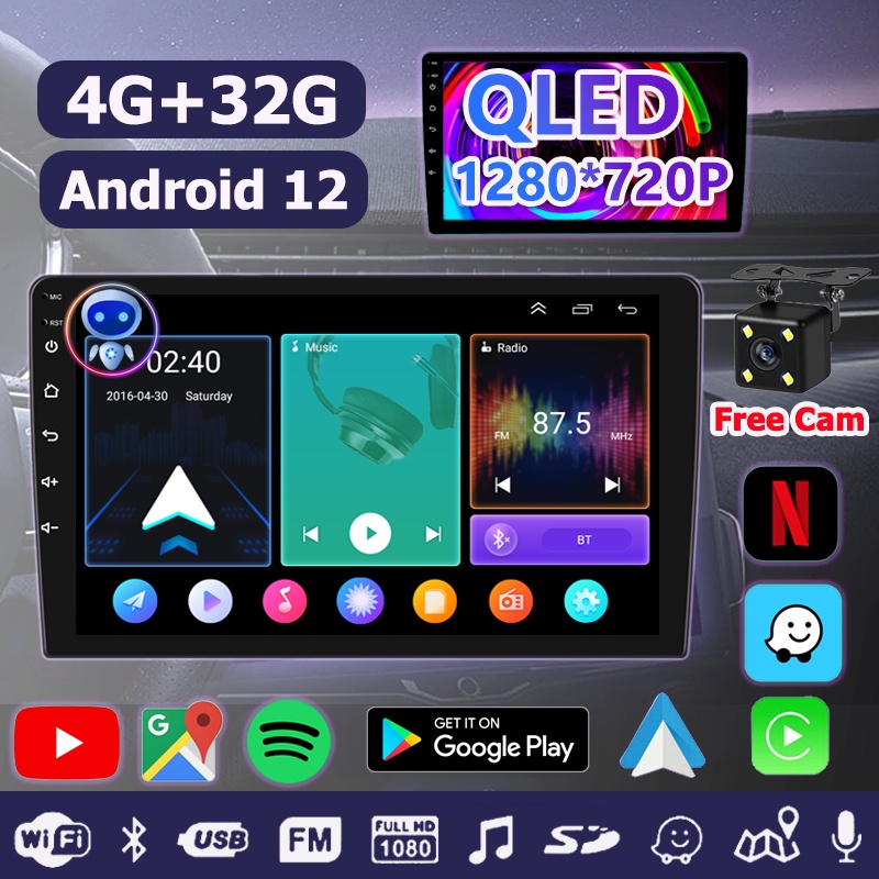 QLED Android Player Car Stereo (4G+32G) Quad-Core 2din 7/9/10inch Apple ...