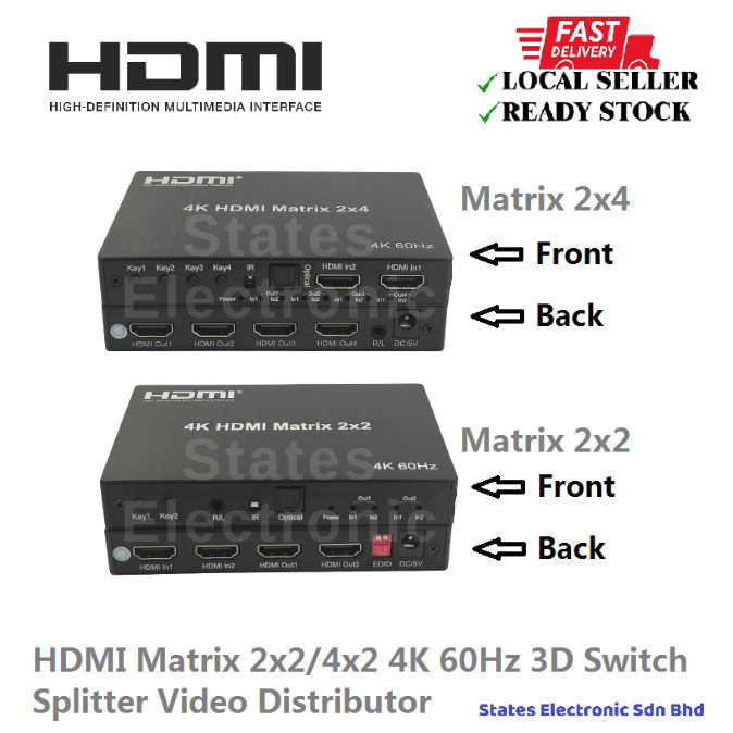 HDMI Matrix 2x2 2x4 4K 60Hz 3D Switch Splitter Video Distributor with ...