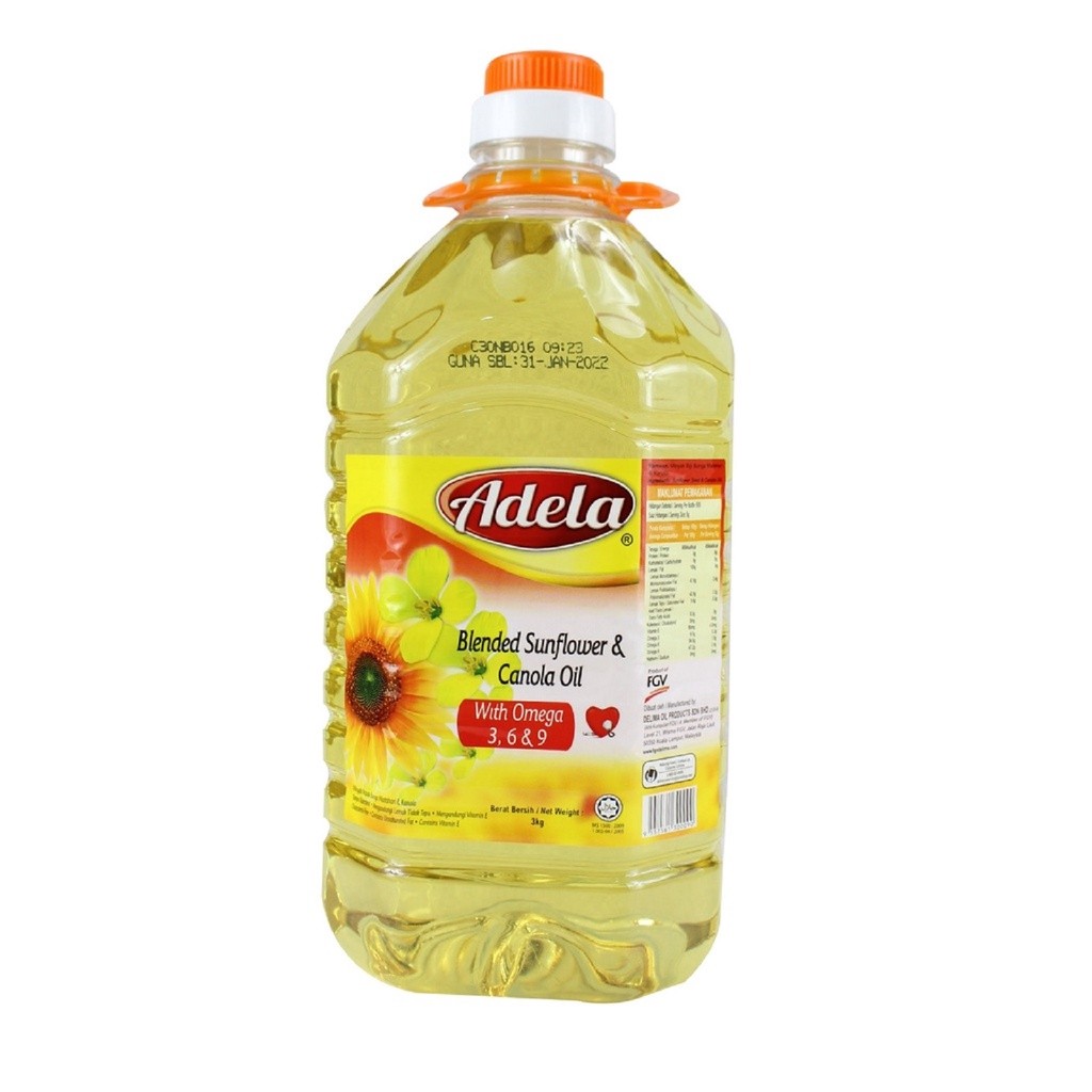 Adela Blended Sunflower & Canola Oil 3KG | Shopee Malaysia